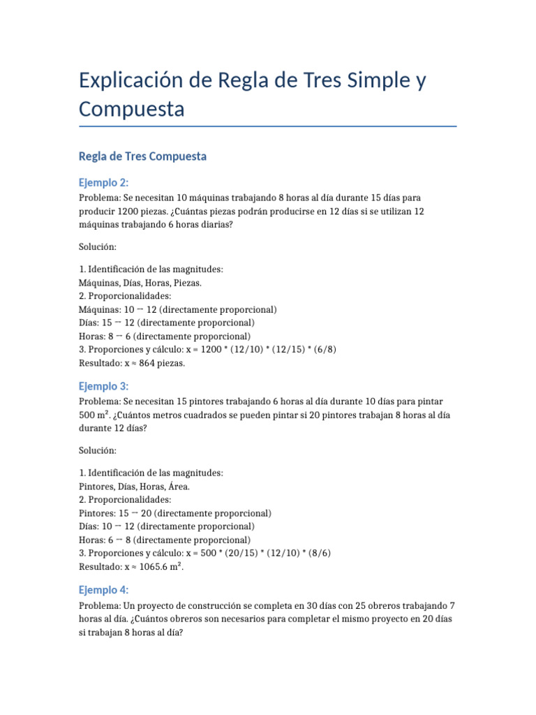 Regla de Tres: Ejemplos y Soluciones | PDF