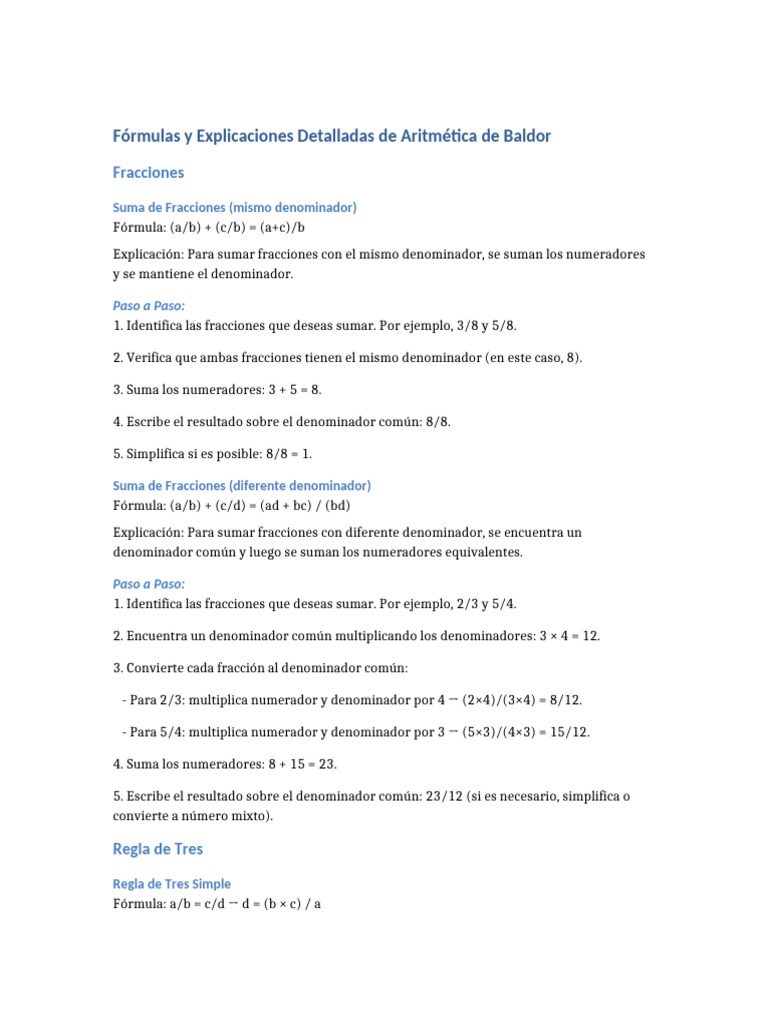 Fórmulas Aritmética Baldor Paso A Paso | PDF