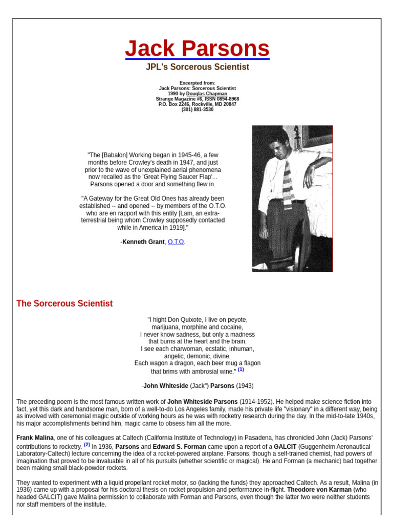 Jack Parsons - JPL's Sorcerous Scientist | PDF