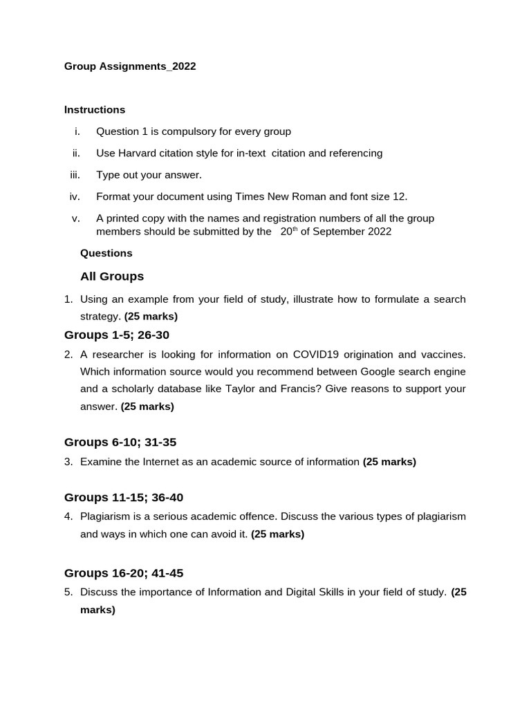 Information Digital Skills Group Assignments - 2022 | PDF