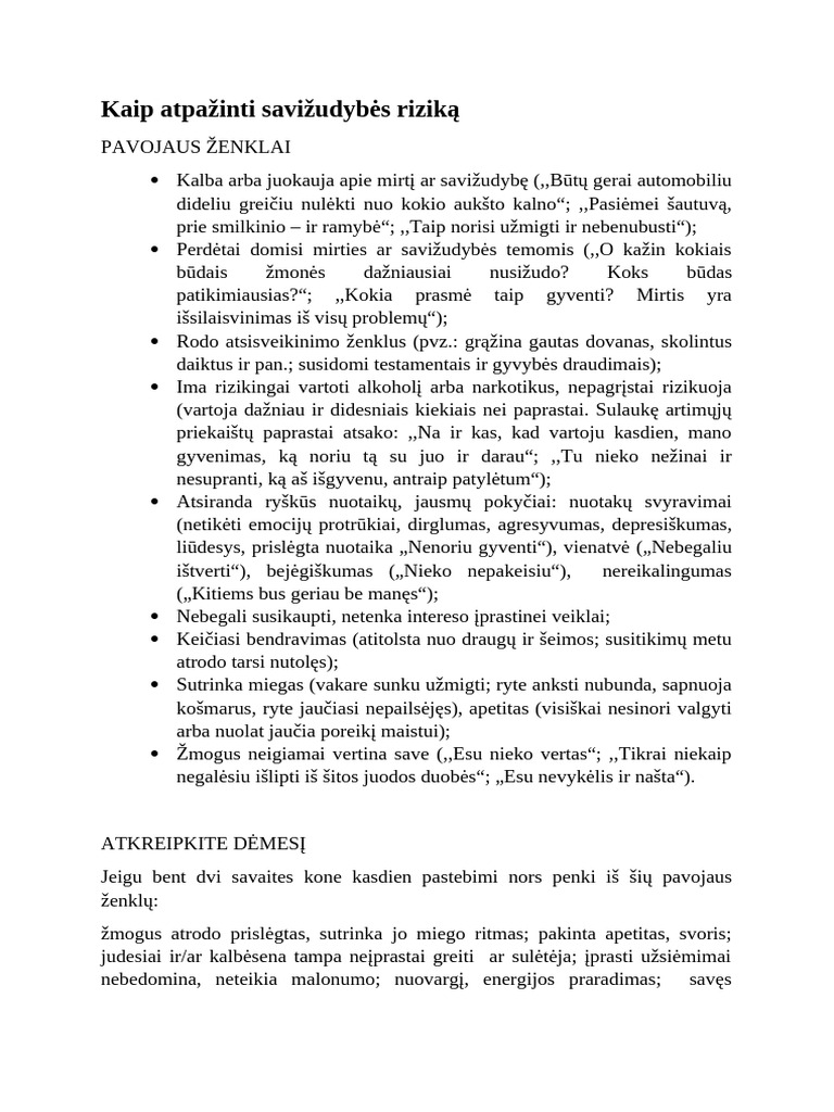Savizudybes Rizikos Atpazinimo Atmintine | PDF