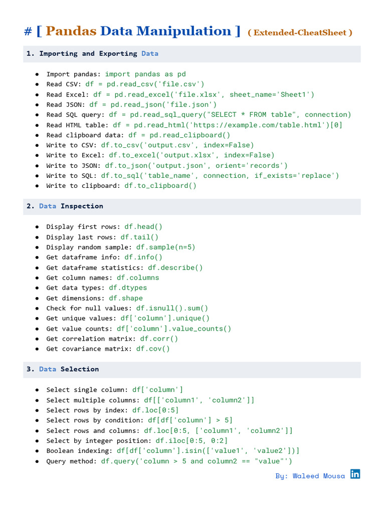 Pandas Data Manipulation Extended CheatSheet 1731972219 | PDF ... Pandas Data Manipulation Extended CheatSheet 1731972219 | PDF ...