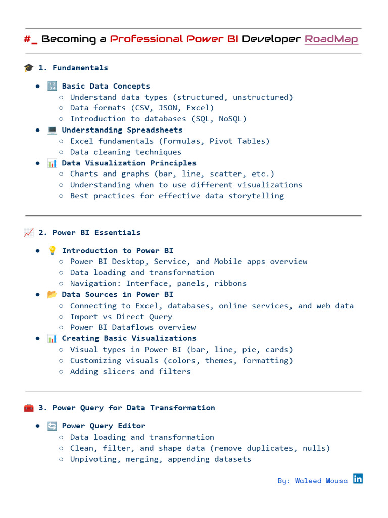 Power BI Developer Roadmap 2025 | PDF | Microsoft Excel | Big Data