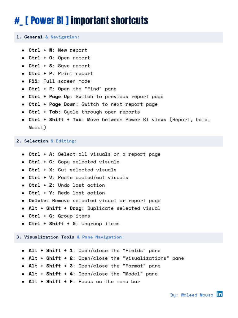 Power BI Keyboard Shortcuts Guide | PDF | Software | Computing
