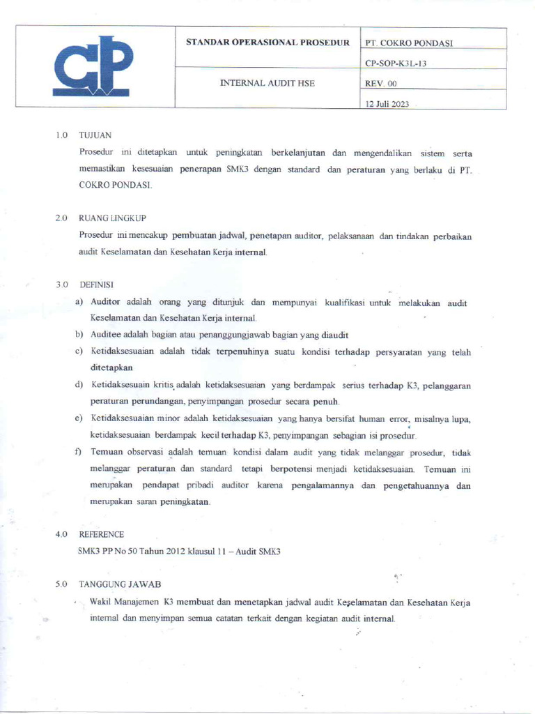 SOP Internal audit HSE | PDF