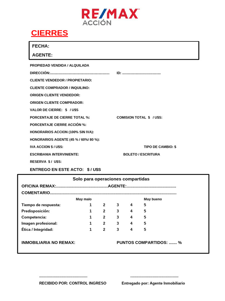 Formulario Cierre | PDF