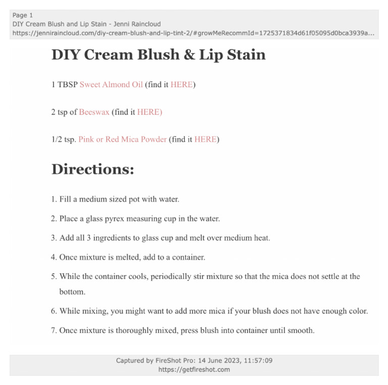 DIY Cream Blush and Lip Stain - Jenni Raincloud | PDF