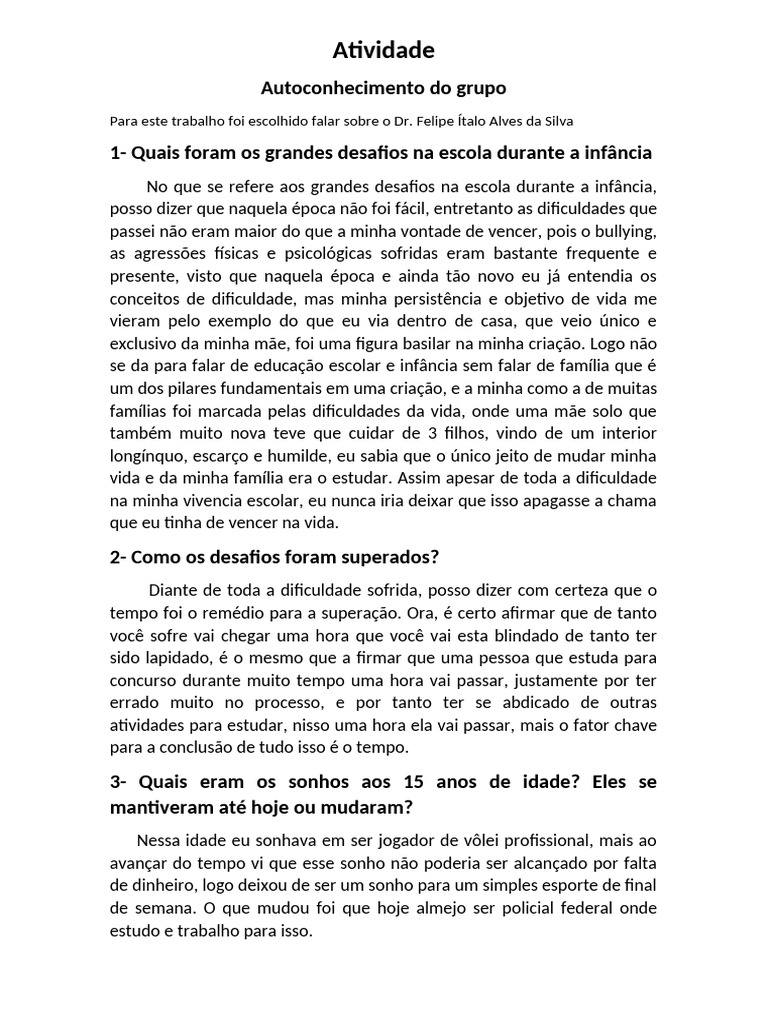 Atividade DPT Corrigida | PDF | Tempo | Família