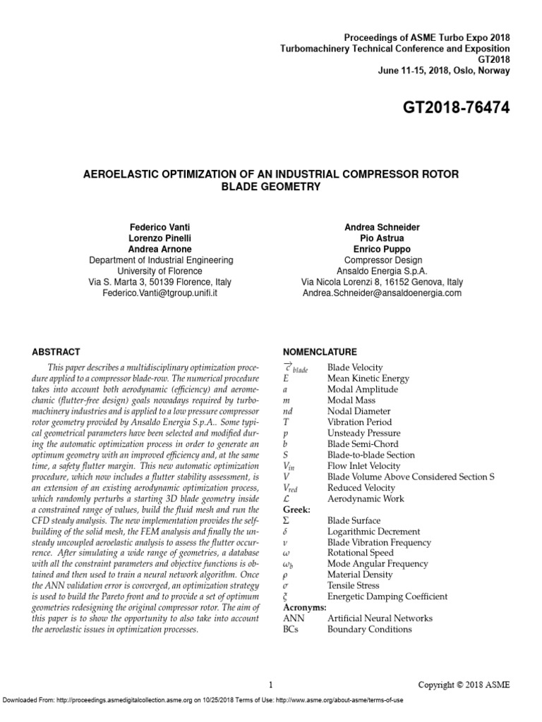 Vanti, 2018 - Aeroelastic Optimization of an Industrial Compressor Rotor Blade Geometry | PDF ...