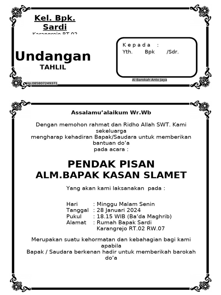 Undangan Pendak Pisan Terbaru 2024 A4 | PDF