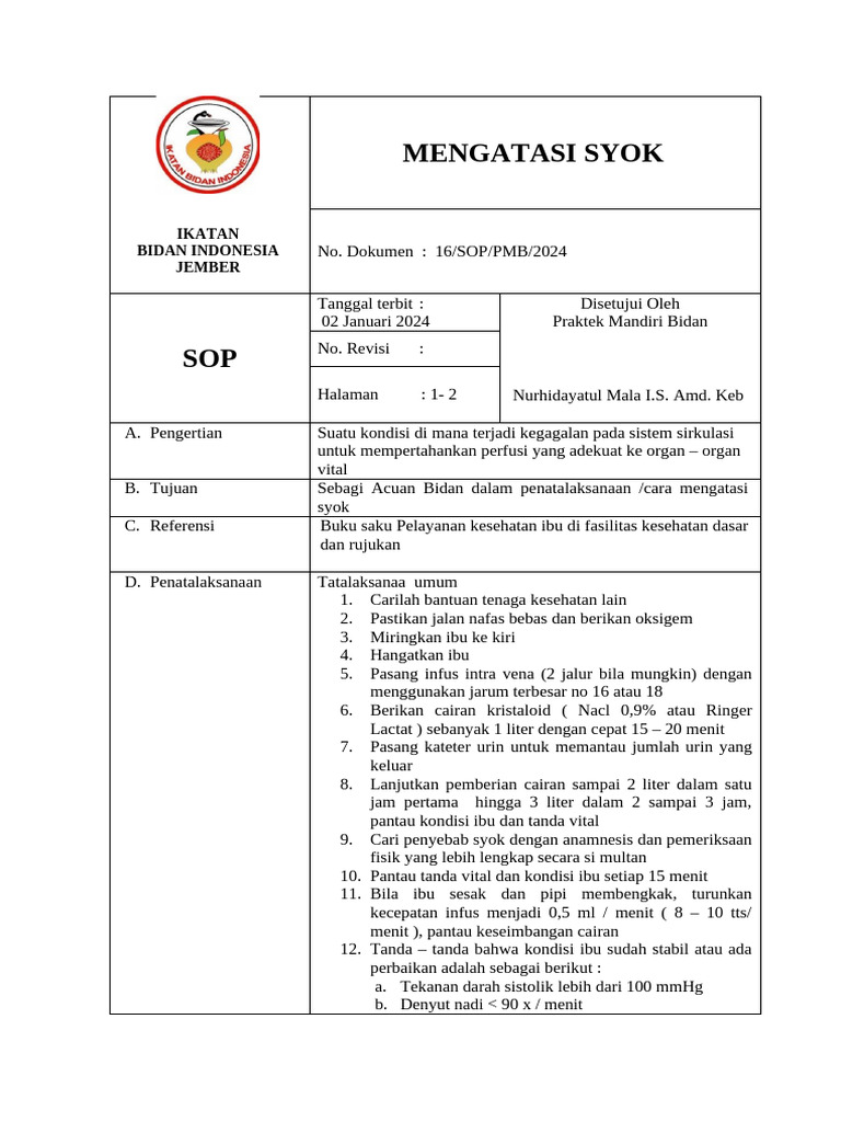 Sop Mengatasi Syok | PDF