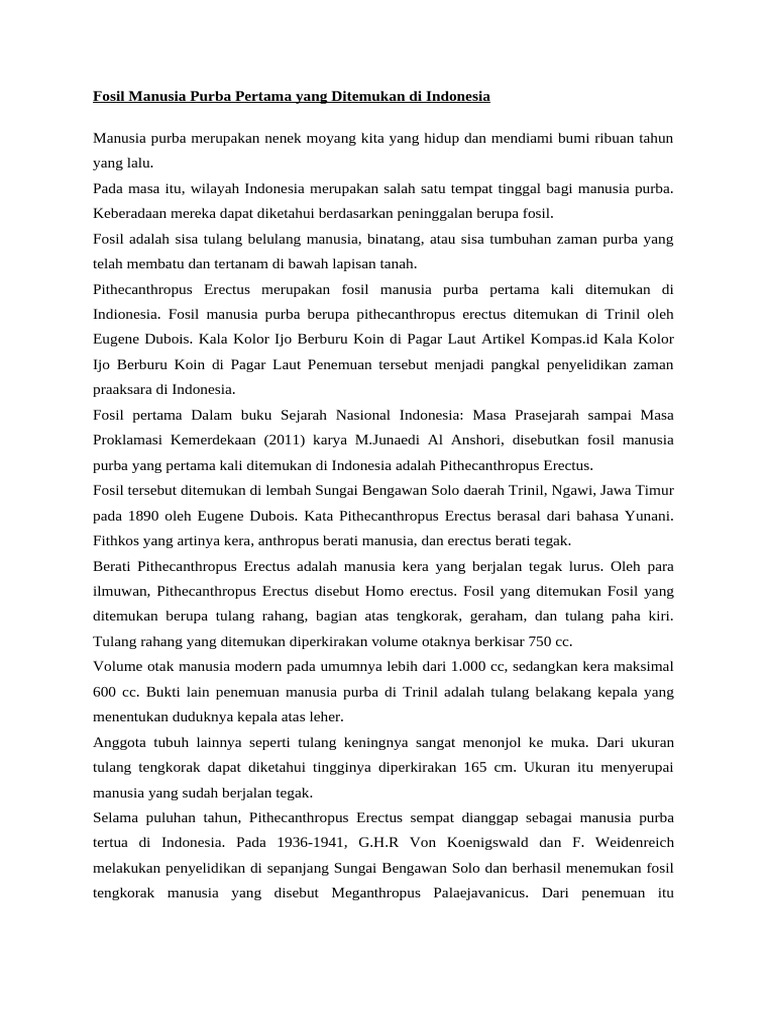 Fosil Manusia Purba Pertama yang Ditemukan di Indonesia | PDF