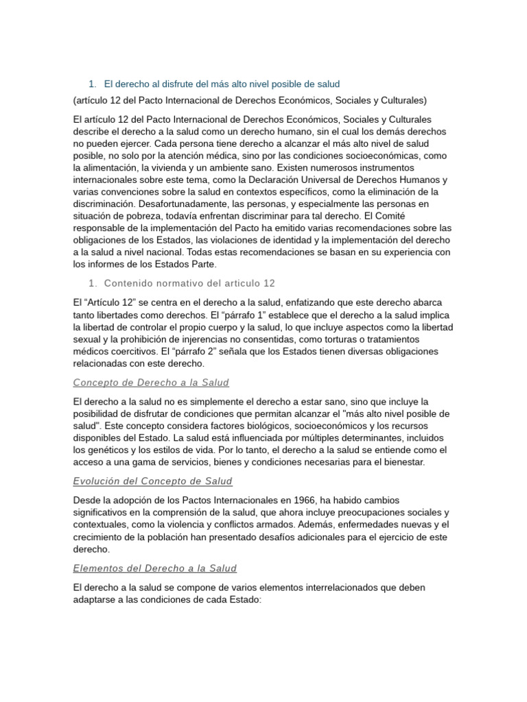 Derecho a la Salud: Artículo 12 y Obligaciones | PDF | Violación | Caso ...
