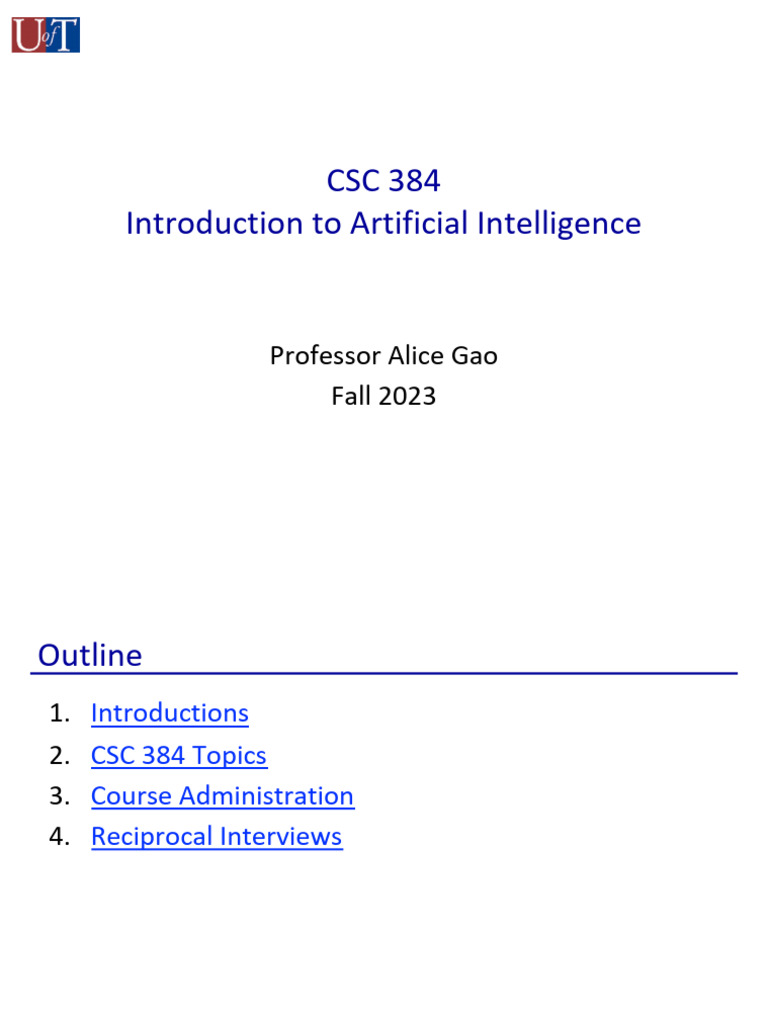 csc384 Introduction Slides | PDF | Artificial Intelligence | Intelligence (AI) & Semantics