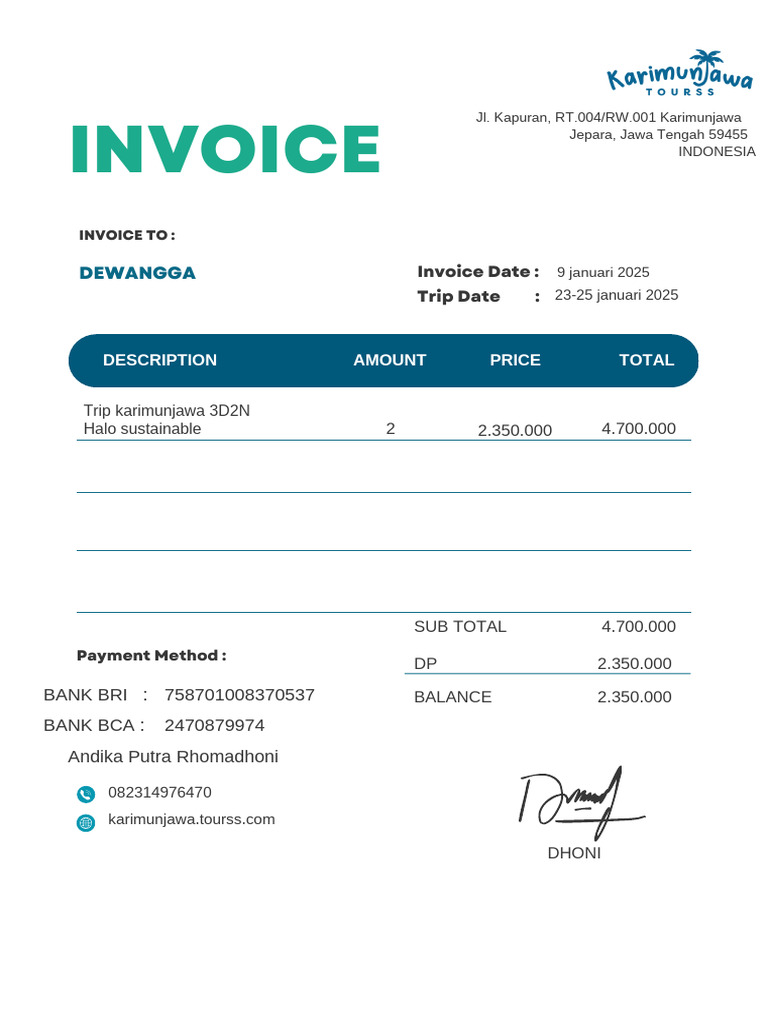Invois Trip Karimunjawa PDF | PDF