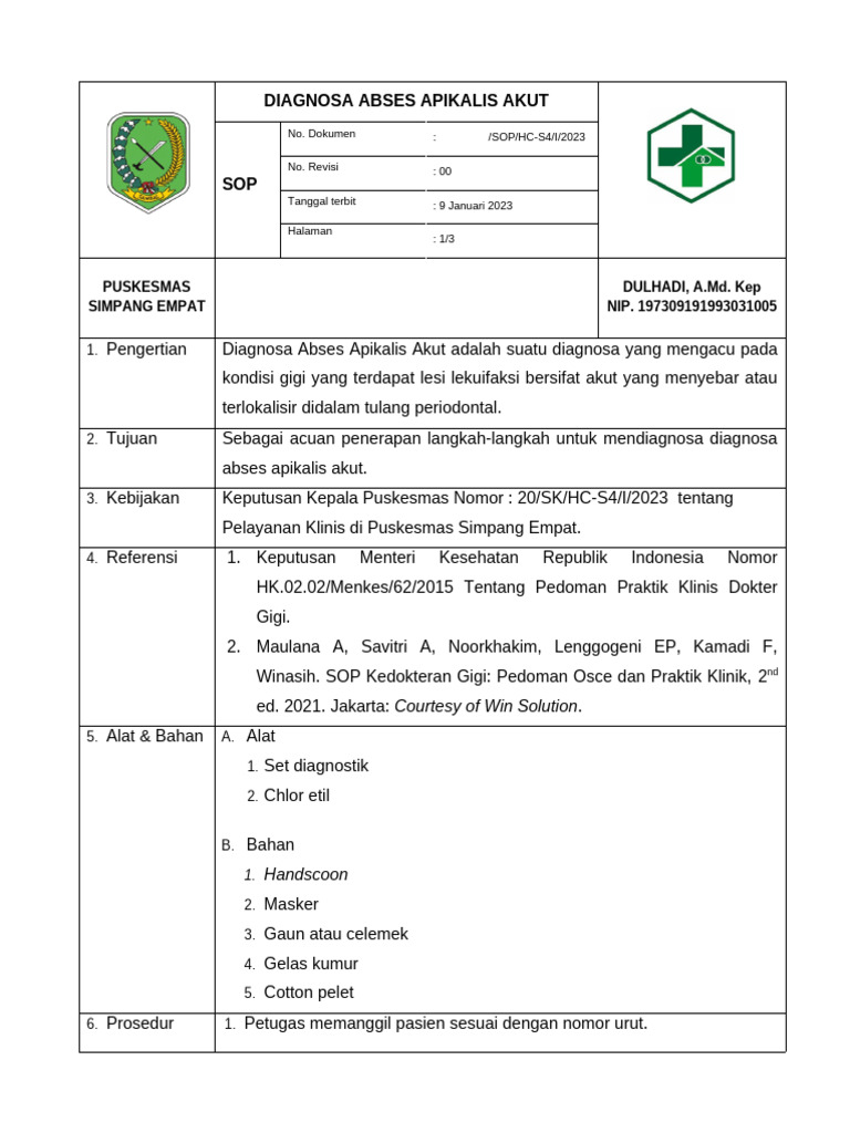 Sop Diagnosa Abses Apikalis Akut | PDF