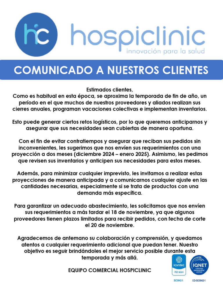 Comunicado Clientes Fin de Año | PDF