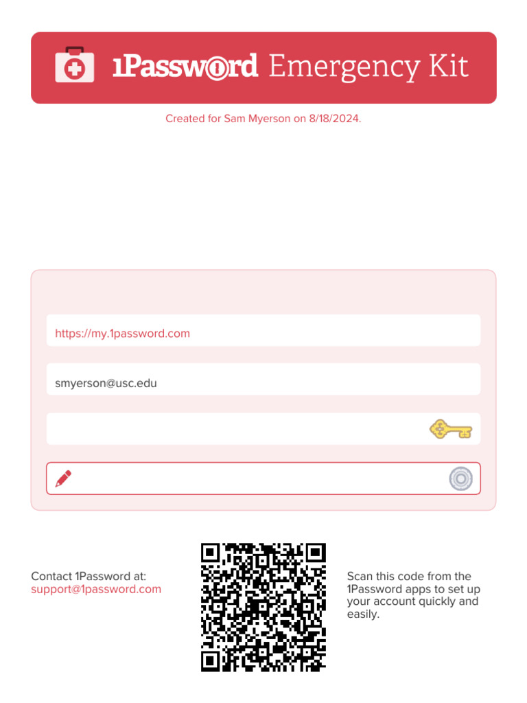 1Password Account Emergency Kit Guide | PDF