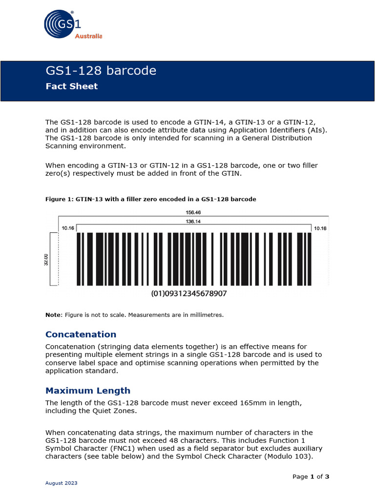 GS1au-fact-sheet-GS1-128-barcode | PDF | Encodings | Written Communication