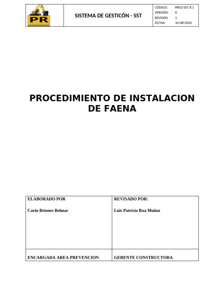 Procedimiento-instalacion-de-faena | PDF | Residuos | Agua