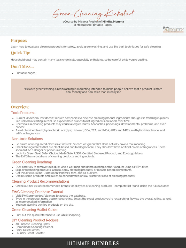 Cheat Sheet - Green Cleaning Kickstart by Micaela Preston | PDF