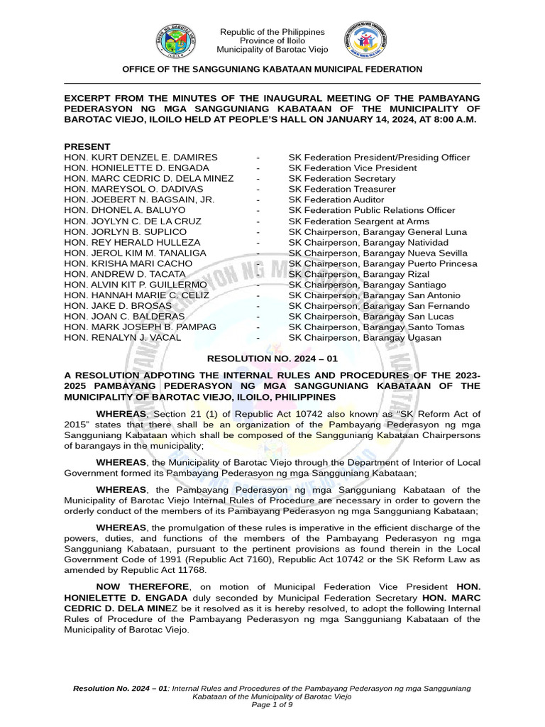 Resolution No. 2024-01 SK Federation Internal Rules and Procedures ...