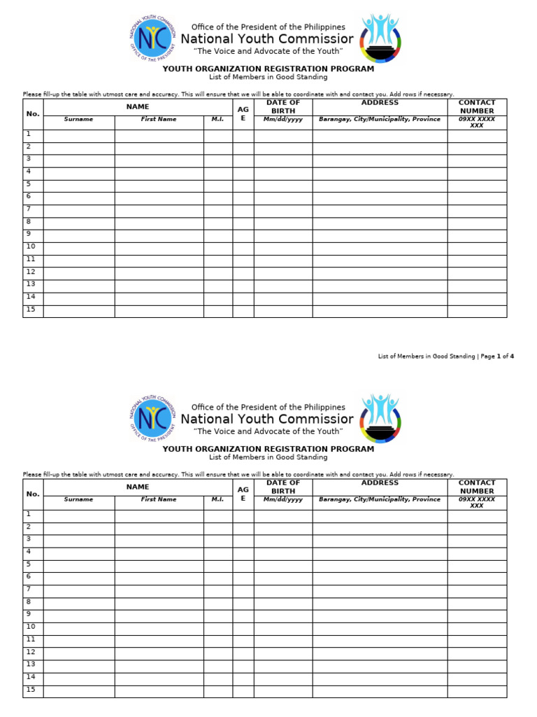 Youth Organization Member Registration Form | PDF