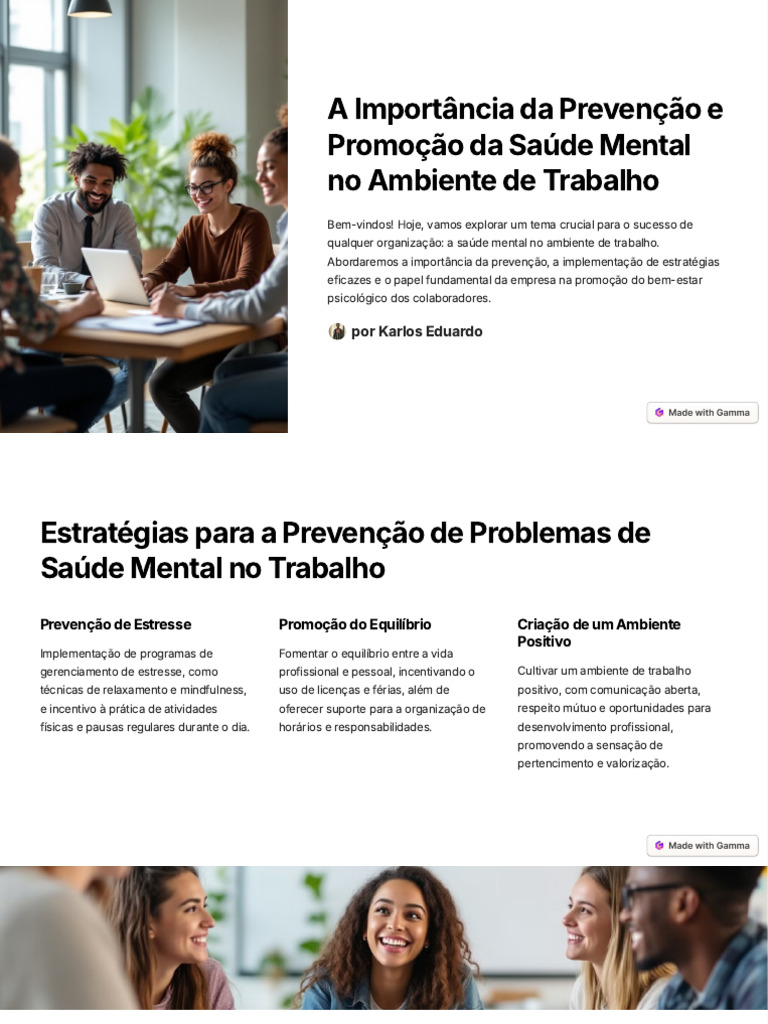 A Importancia Da Prevencao e Promocao Da Saude Mental No Ambiente de ...