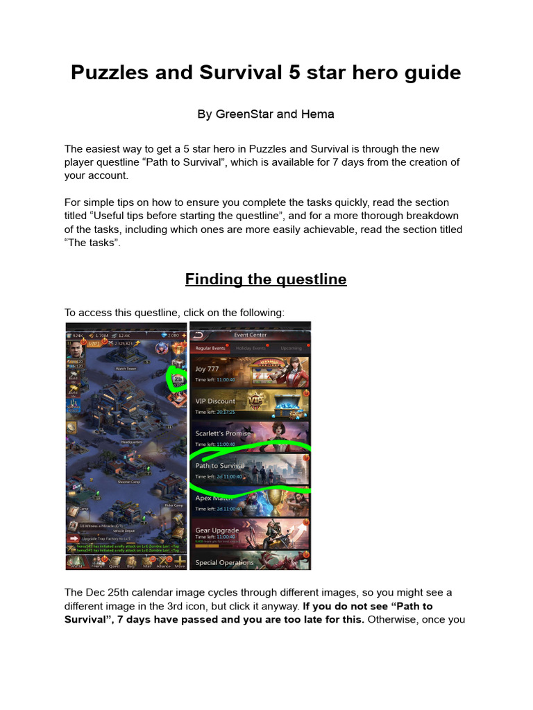 5-Star Hero Guide for Puzzles and Survival | PDF