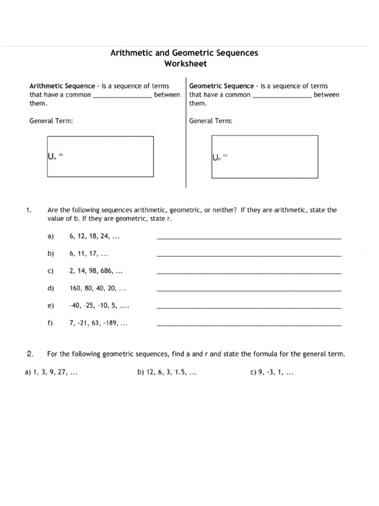worksheets arithmetic and geometric sequence | PDF worksheets arithmetic and geometric sequence | PDF