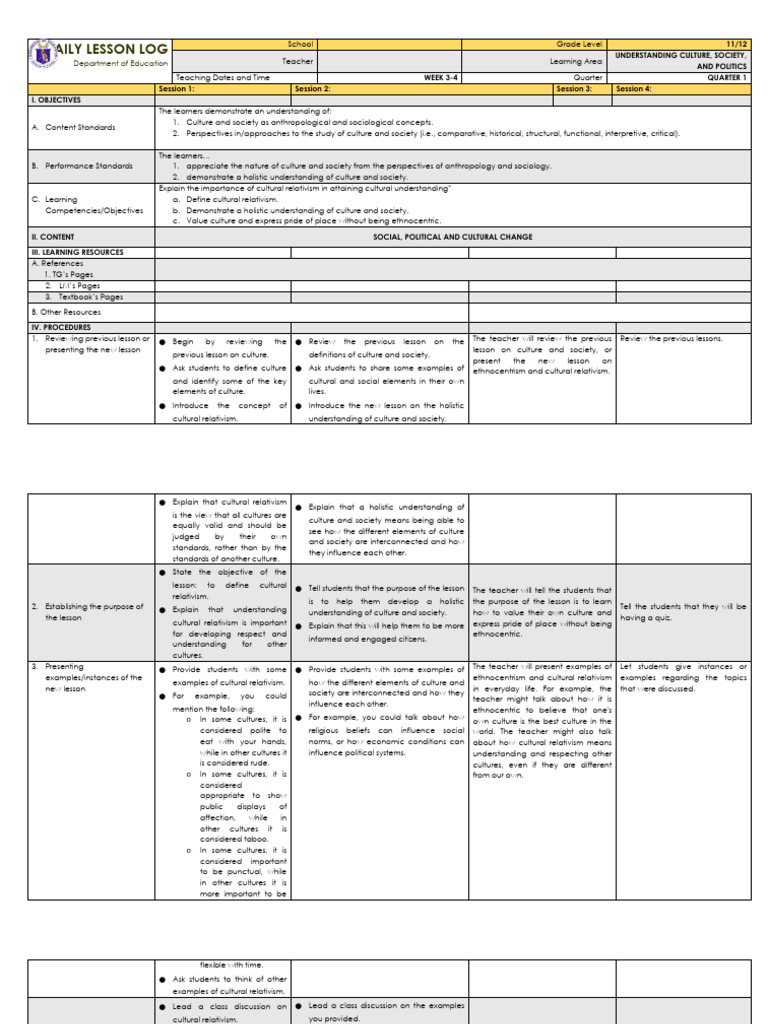 Ucsp q1 Week3-4a | PDF | Relativism | Teachers
