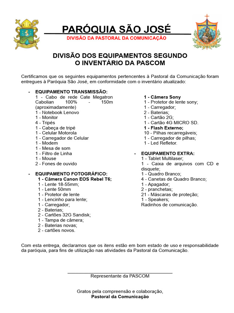 Inventário de Equipamentos da PASCOM | PDF