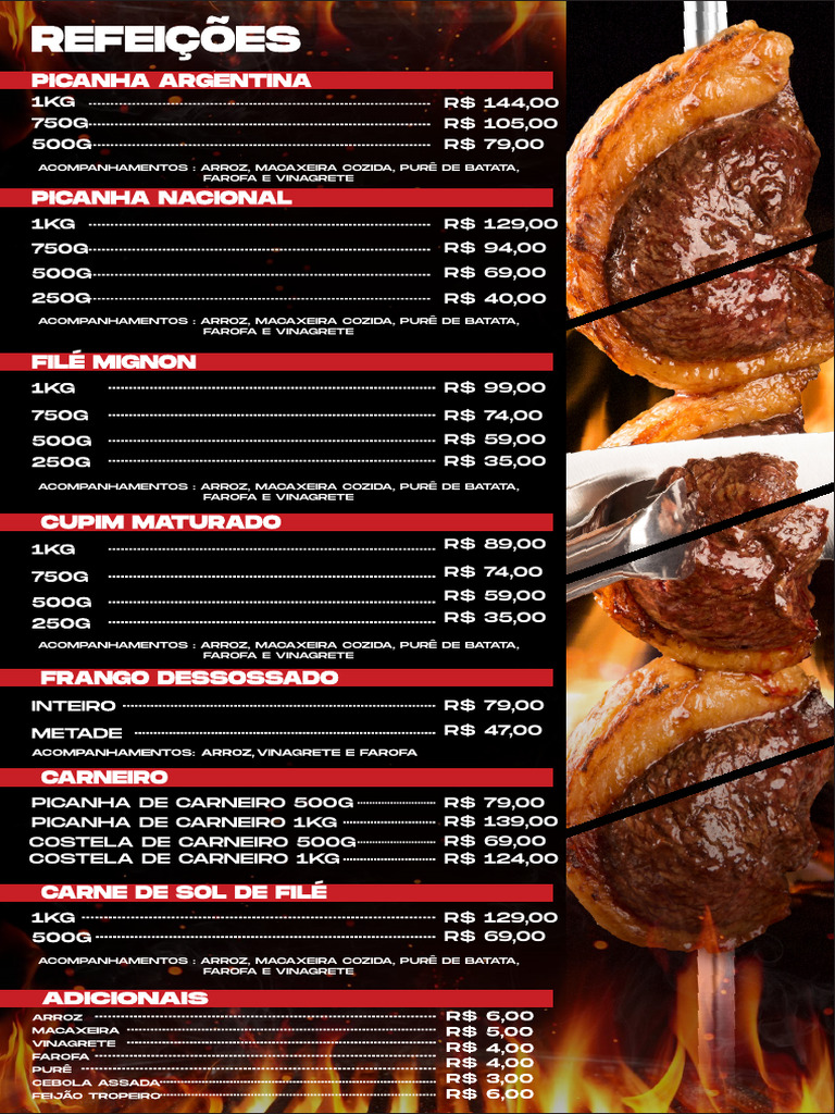 Cardápio Espaço Da Picanha Agosto 23 | PDF | Alimentos | Culináriar
