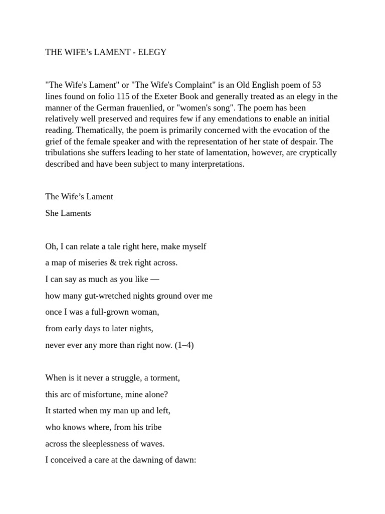 English9 - The Wife's Lament-Lyric Poetry | PDF | Poetry