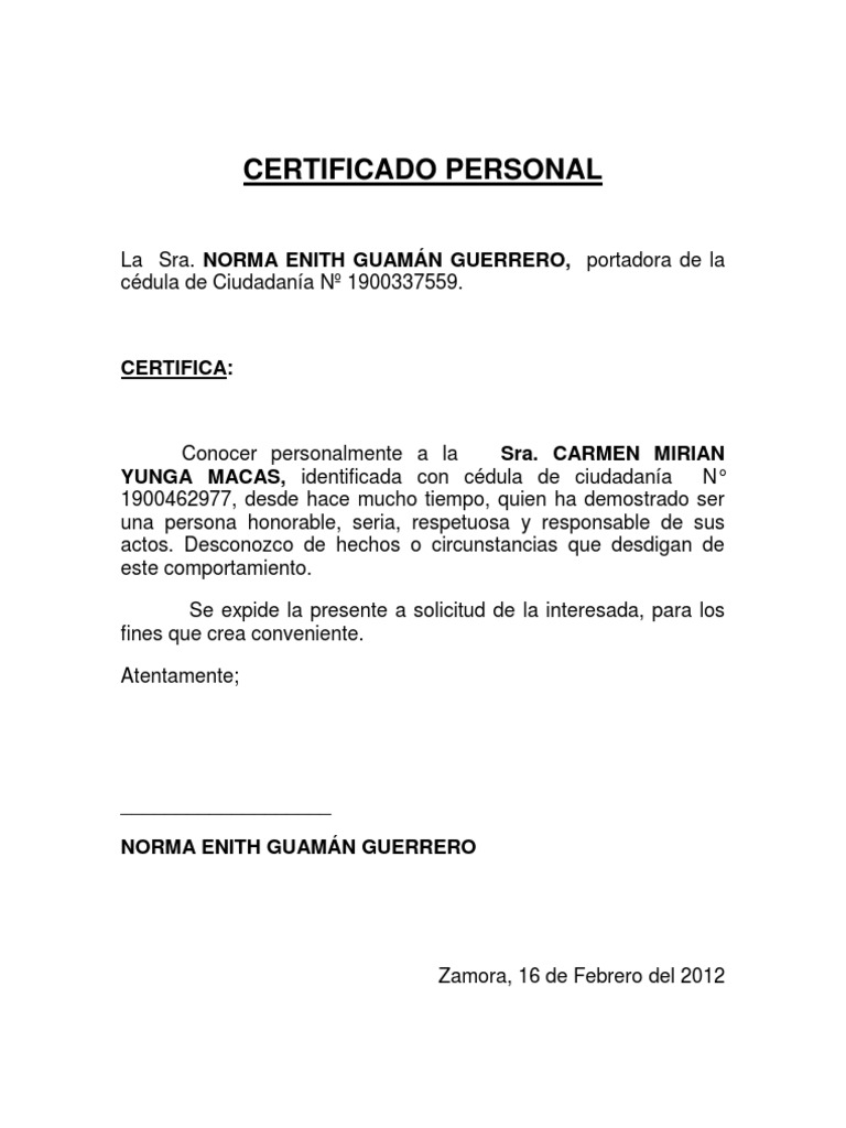 Certificado Personal | PDF
