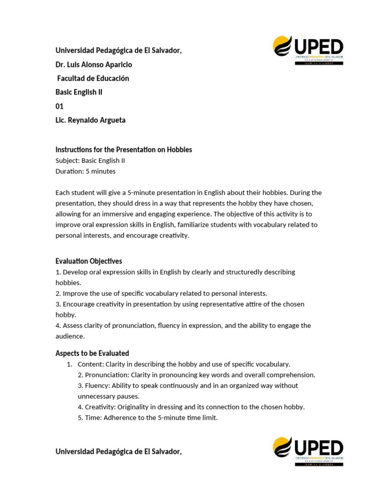 GA - Parcial3 - Basic English II - Guidelines and Rubric - 02-2024 | PDF | Fluency | Language ...