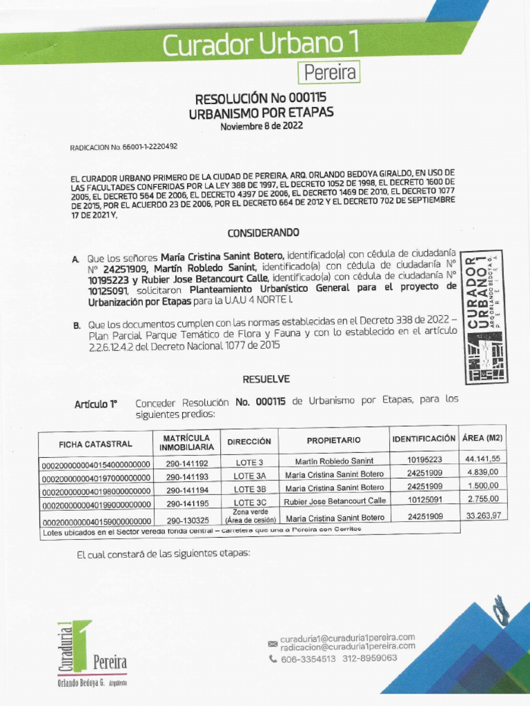 RES No. 000115 URBANISMO POR ETAPAS | PDF