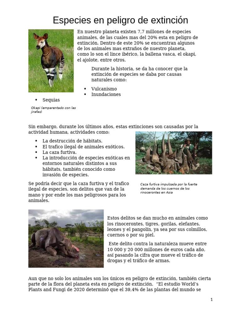 Existion de Especies | PDF | Especie en peligro | Deforestación