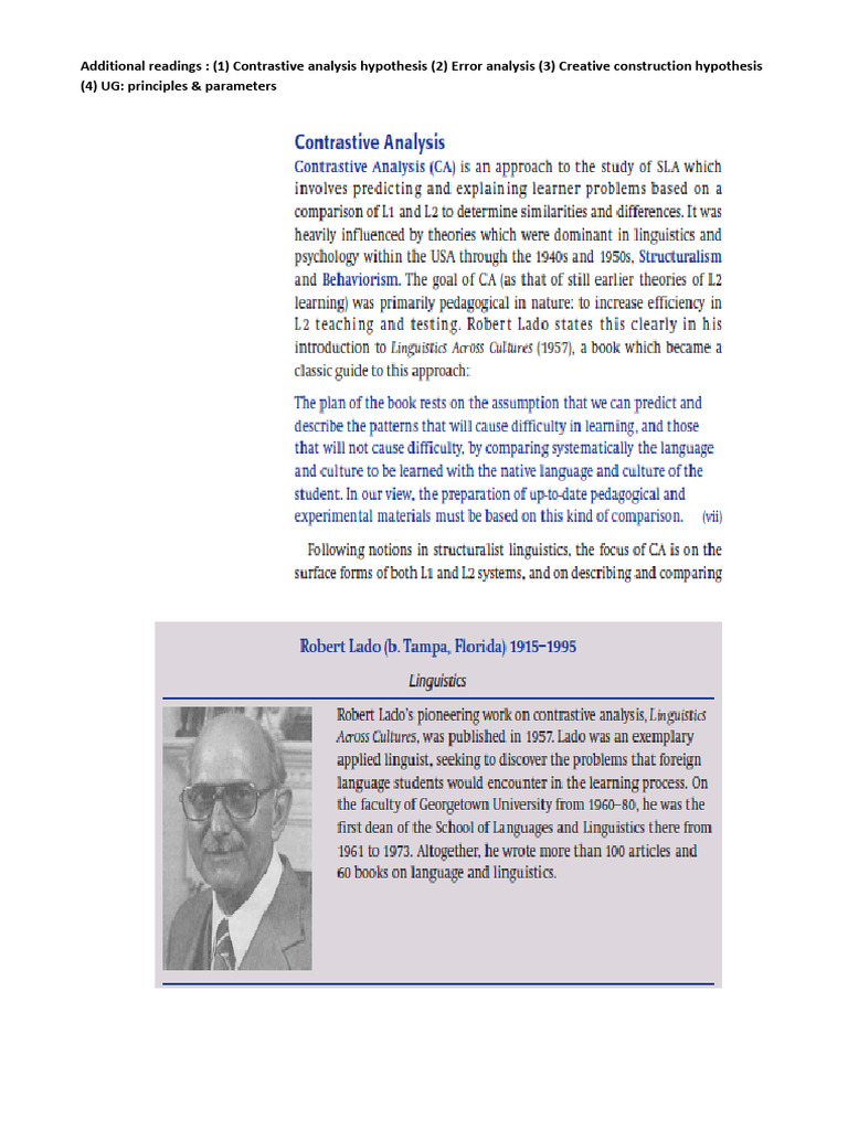 Additional Readings CAH CC Error Analysis. Moodle | PDF | Second Language Acquisition | Linguistics