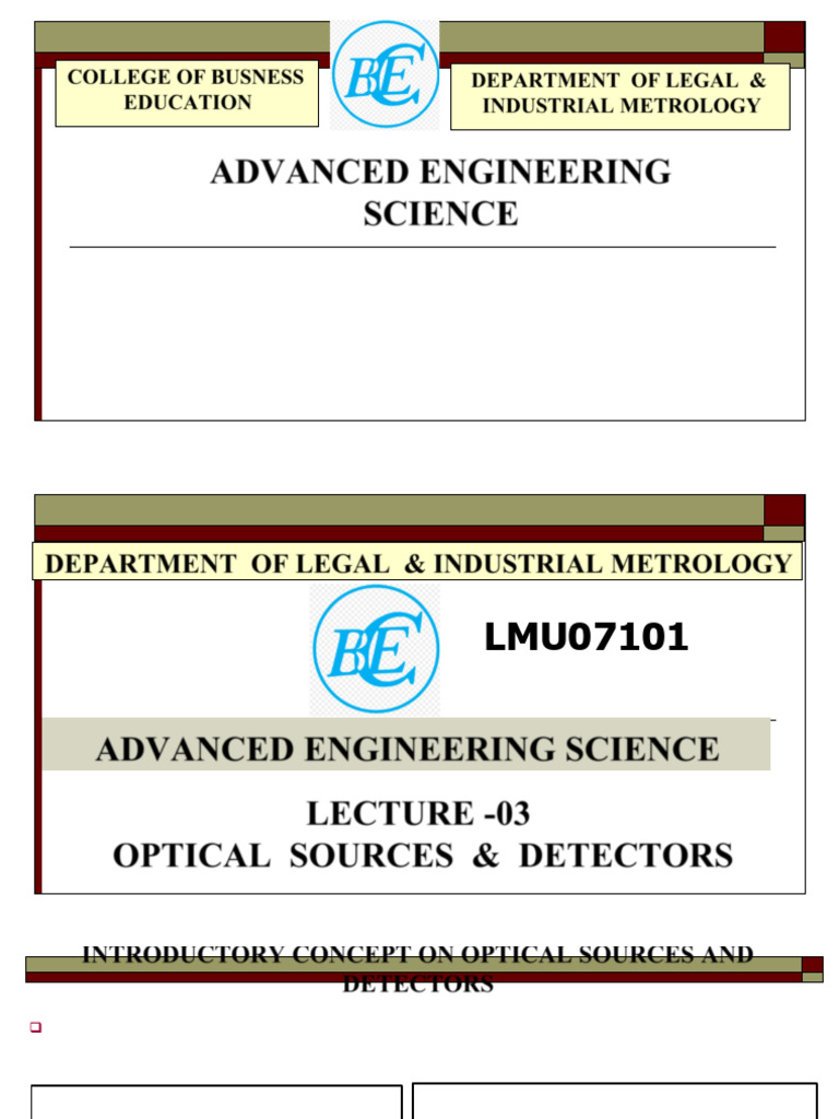 Lecture 03 - Optical Sources & Detectors | PDF | P–N Junction | Laser