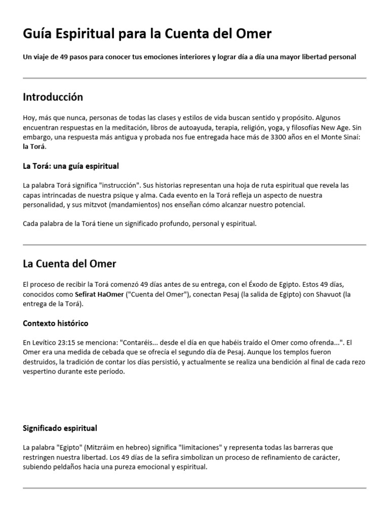Guía Espiritual para La Cuenta Del Omer | PDF | Amor | Disciplinas