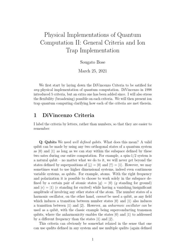 Lecture 11 2021 Physical Implementations Part B | PDF | Quantum Computing | Applied And ...