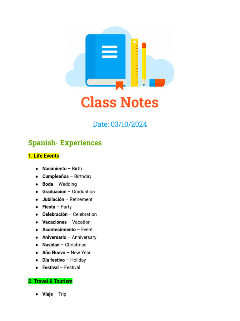 Experiences Vocabulary and Verbs | PDF | Organized Events | Traditions