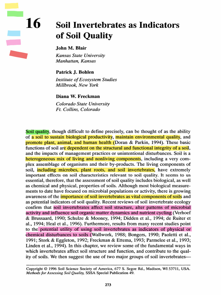 Soil Invertebrates As Indicators of Soil Quality | PDF | Soil | Ecosystem