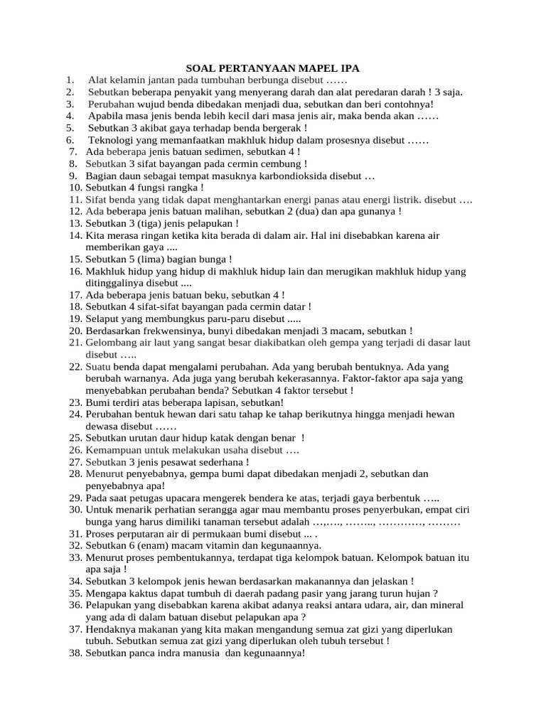Soal Pertanyaan Mapel Ipa | PDF
