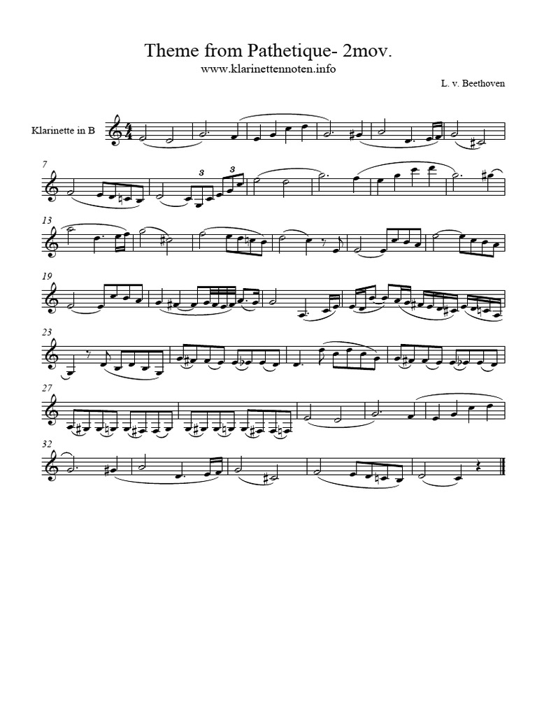 Beethoven Pathetique Theme Clarinet | PDF