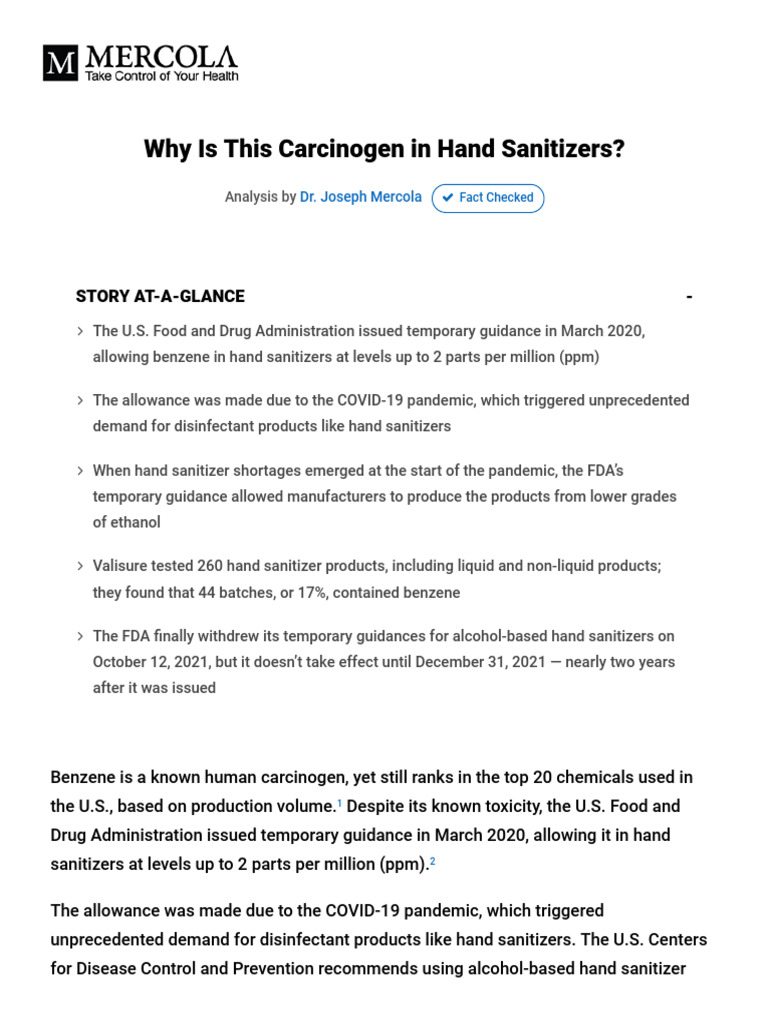 Benzene in Hand Sanitizer PDF | PDF | Disinfectant | Benzene