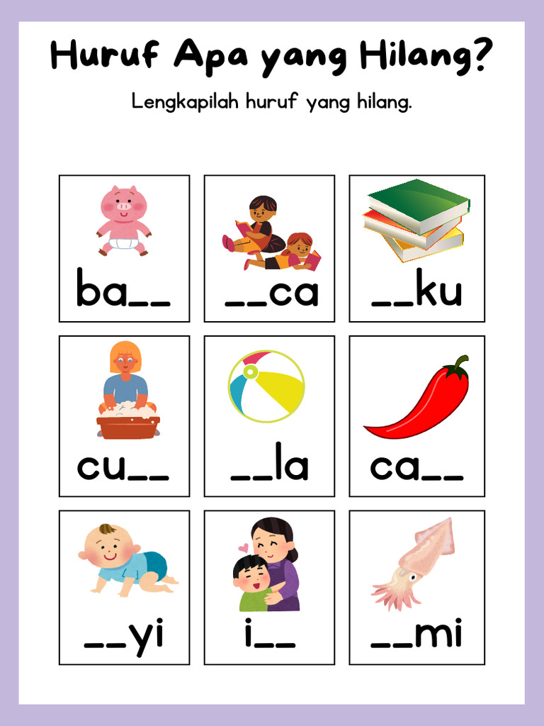 Lembar Kerja Lengkapi Huruf Vokal Yang Hilang | PDF