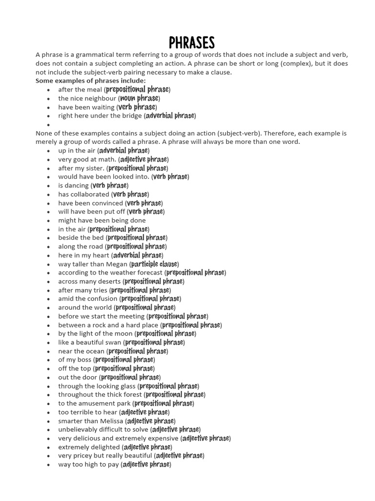 Inglés V - Phrases Part 1 | PDF | Adverb | Preposition And Postposition