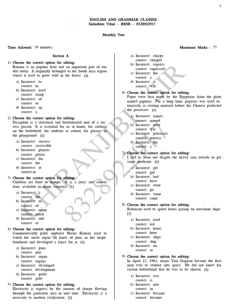 Sentence Editing Question-75-L-6 | PDF
